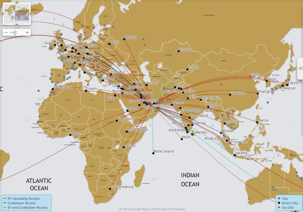 U.A.E airline Etihad erases Israel from in-flight and online map - Skift