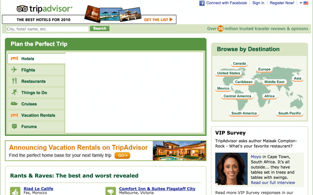 What Top Travel Sites Looked Like Five Years Ago